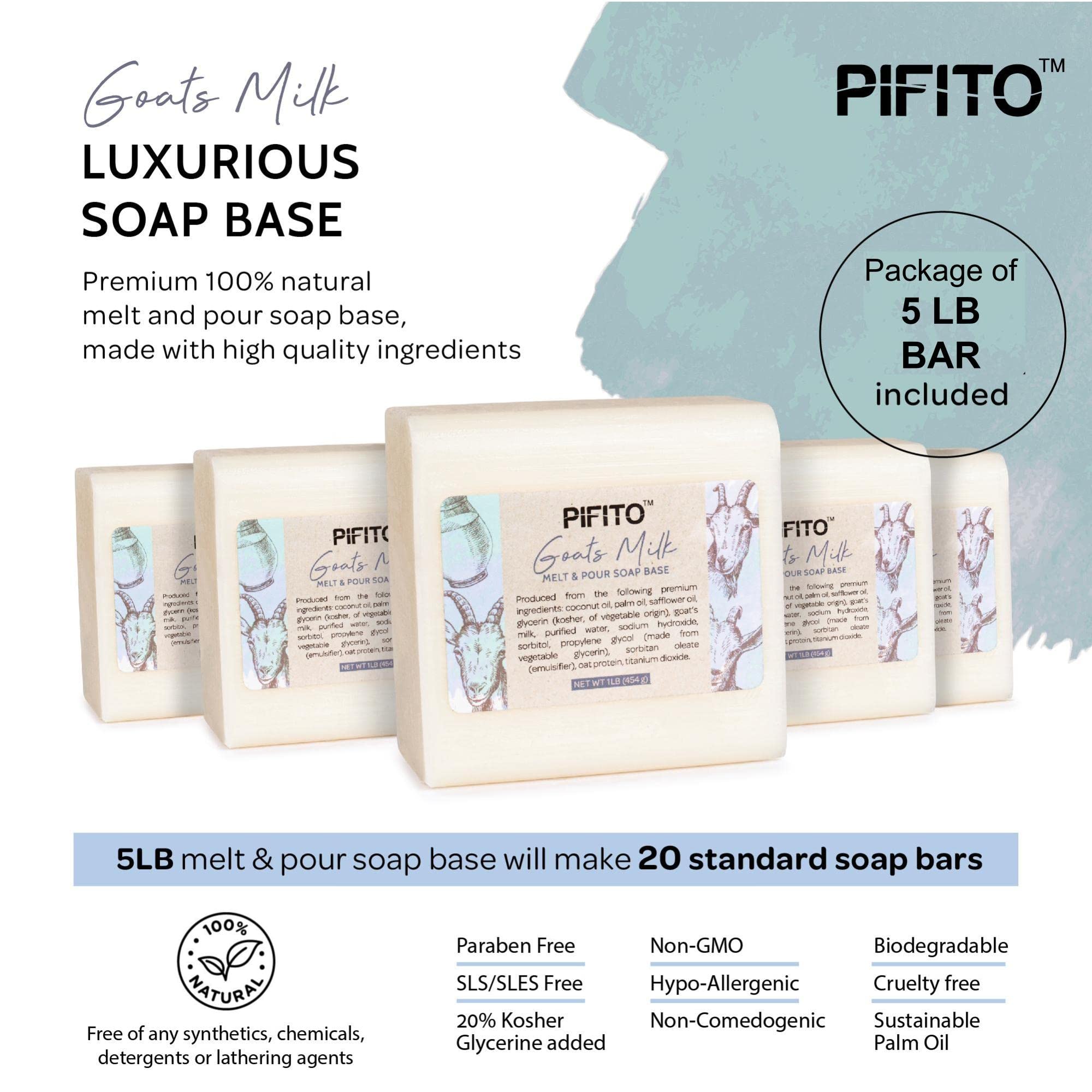 Pifito Goats Milk Melt and Pour Soap Base (5 lb) │ Bulk Premium 100% Natural Glycerin Soap Base │ Luxurious Soap Making Supplies