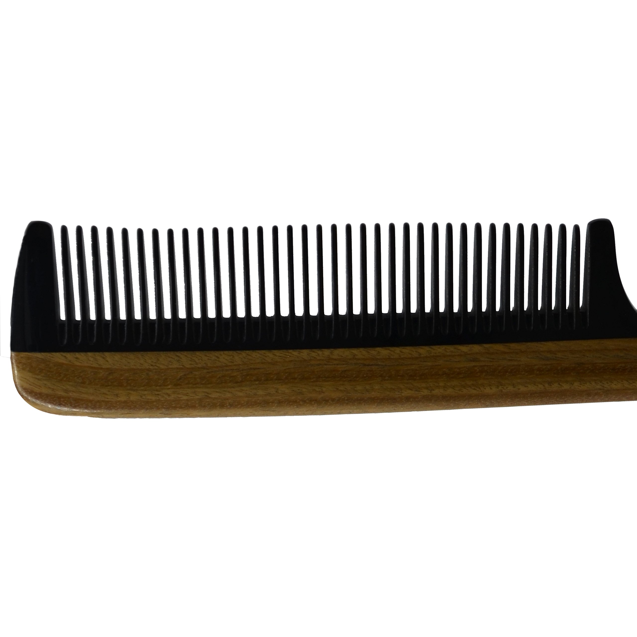 MAYMII Natural Black Buffalo Horn Green Sandalwood Wood Handmade Hair Comb No Static Wooden Top Tooth Teasing Tail Comb