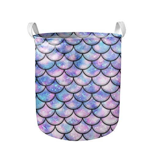 Babrukda Waterproof Laundry Basket Hamper with Durable Handles, Washing Bin, Dirty Clothes Storage Organizer, Bathroom Bedroom Closet Kids Dog Toys Clothing Collection, Bling Mermaid Tail