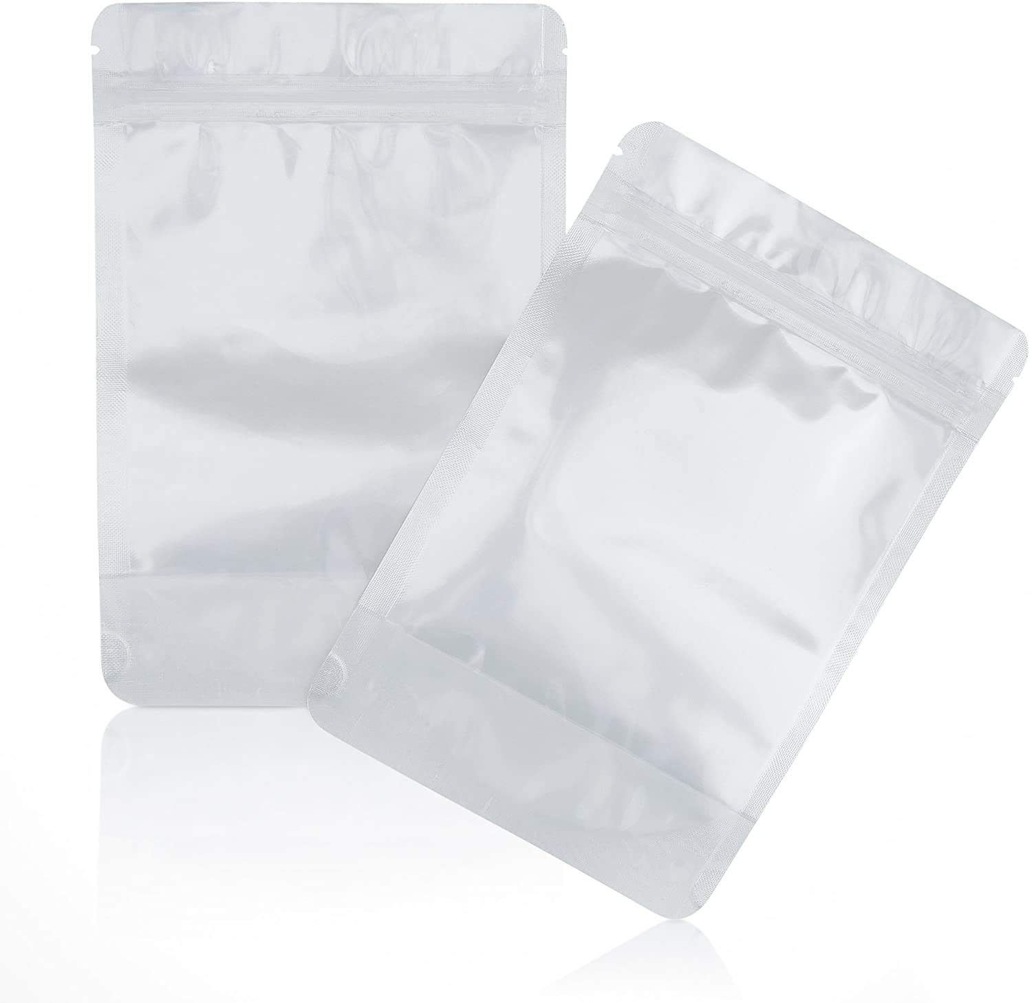 Stand Up Pouch Bags, 6" x 9", Heavy Duty, 100 Pack, Clear Front with Aluminum Foil Back - Resealable Ziplock and Heat Sealable for Food Storage