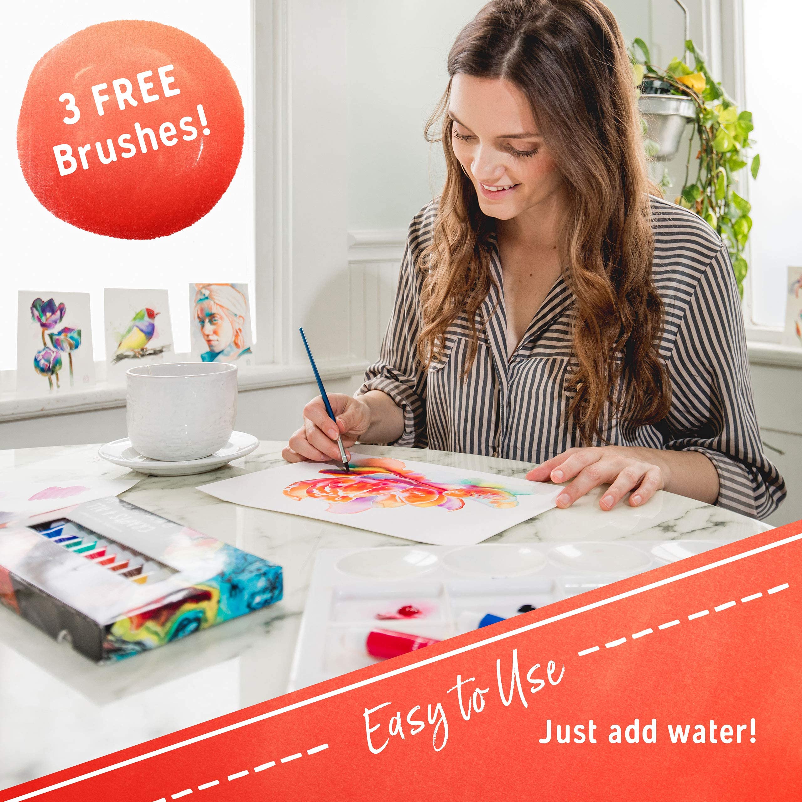 Crafts 4 ALL Watercolor Paint Set - 12/24 Pack for Artists & Beginners, 12ml Tubes with Bonus Brushes