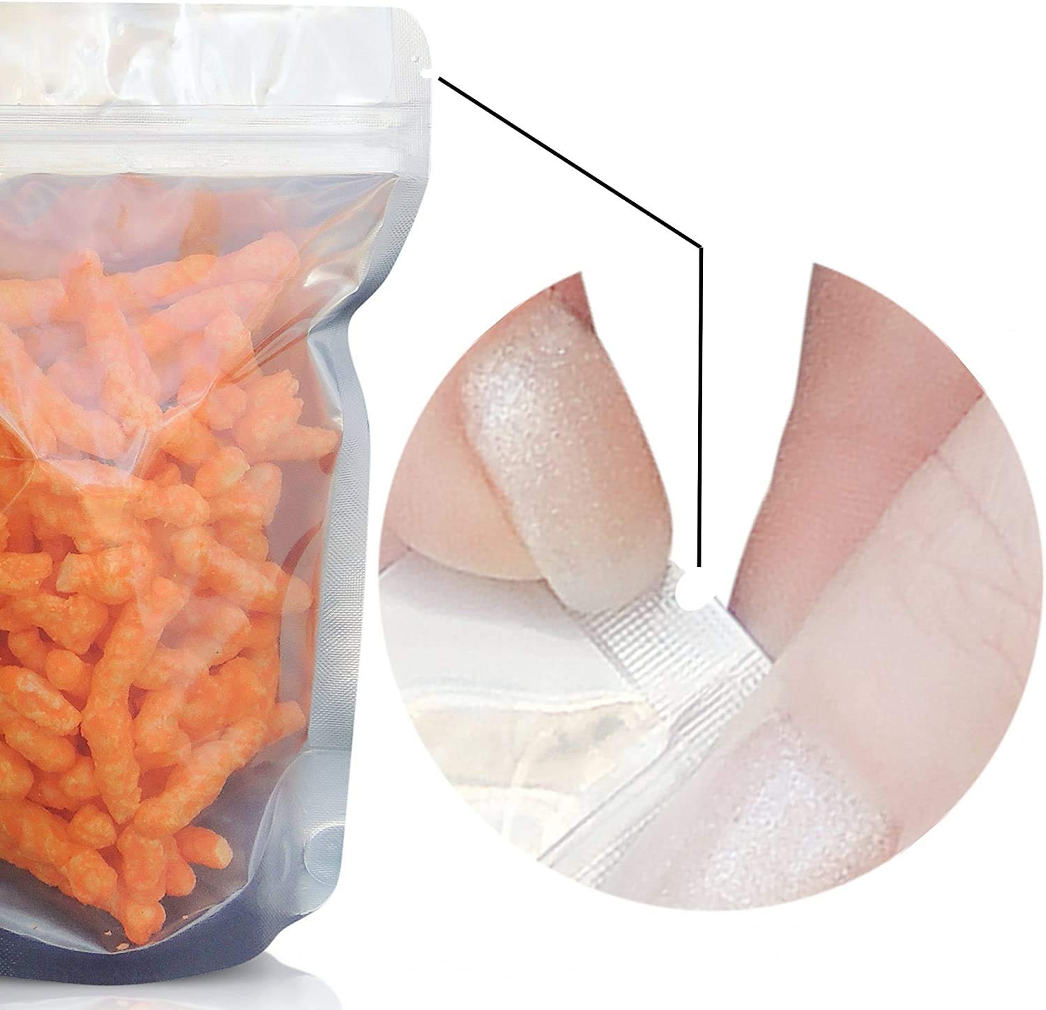 Stand Up Pouch Bags, 6" x 9", Heavy Duty, 100 Pack, Clear Front with Aluminum Foil Back - Resealable Ziplock and Heat Sealable for Food Storage