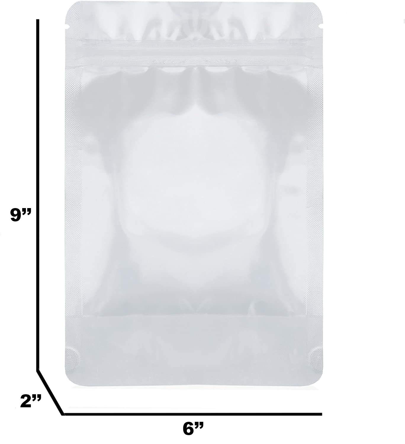 Stand Up Pouch Bags, 6" x 9", Heavy Duty, 100 Pack, Clear Front with Aluminum Foil Back - Resealable Ziplock and Heat Sealable for Food Storage