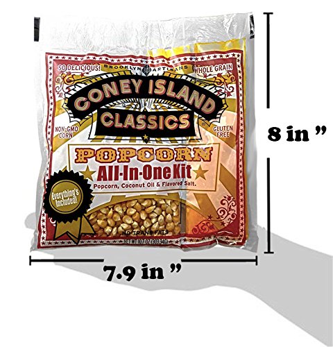 Coney Island Classics Premium Movie Theater Popcorn 8 Ounce Bag All In One Portion Kit With Coconut Oil & Flavored Salt With Bonus Large Tote Bag Bulk 24CT