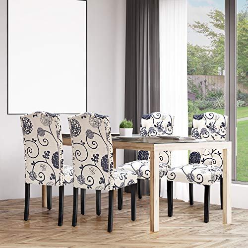Giantex Parsons Chairs, Set of 2 Uphostered Kitchen Dining Chairs w/Wood Legs, Padded Seat, Linen Fabric, Nails, Tufted Dining Chairs, Ideal for Dining Room, Kitchen, Living Room
