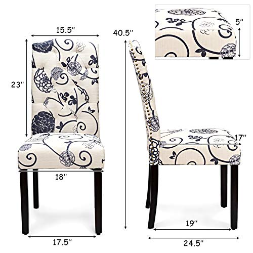 Giantex Parsons Chairs, Set of 2 Uphostered Kitchen Dining Chairs w/Wood Legs, Padded Seat, Linen Fabric, Nails, Tufted Dining Chairs, Ideal for Dining Room, Kitchen, Living Room