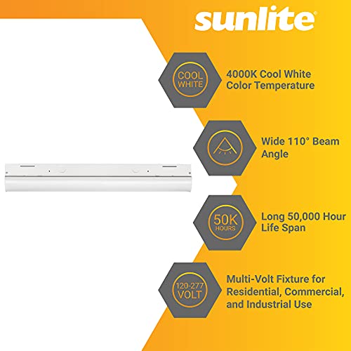 Sunlite 85471 2-Foot LED Linear Strip Light Fixture, 20 Watts, 120-277 Volts, Dimmable, 50,000 Hour Life Span, 4000K Cool White, 82 CRI, Surface Mount, Steel Body, UL & DLC Listed
