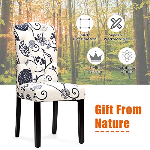 Giantex Parsons Chairs, Set of 2 Uphostered Kitchen Dining Chairs w/Wood Legs, Padded Seat, Linen Fabric, Nails, Tufted Dining Chairs, Ideal for Dining Room, Kitchen, Living Room
