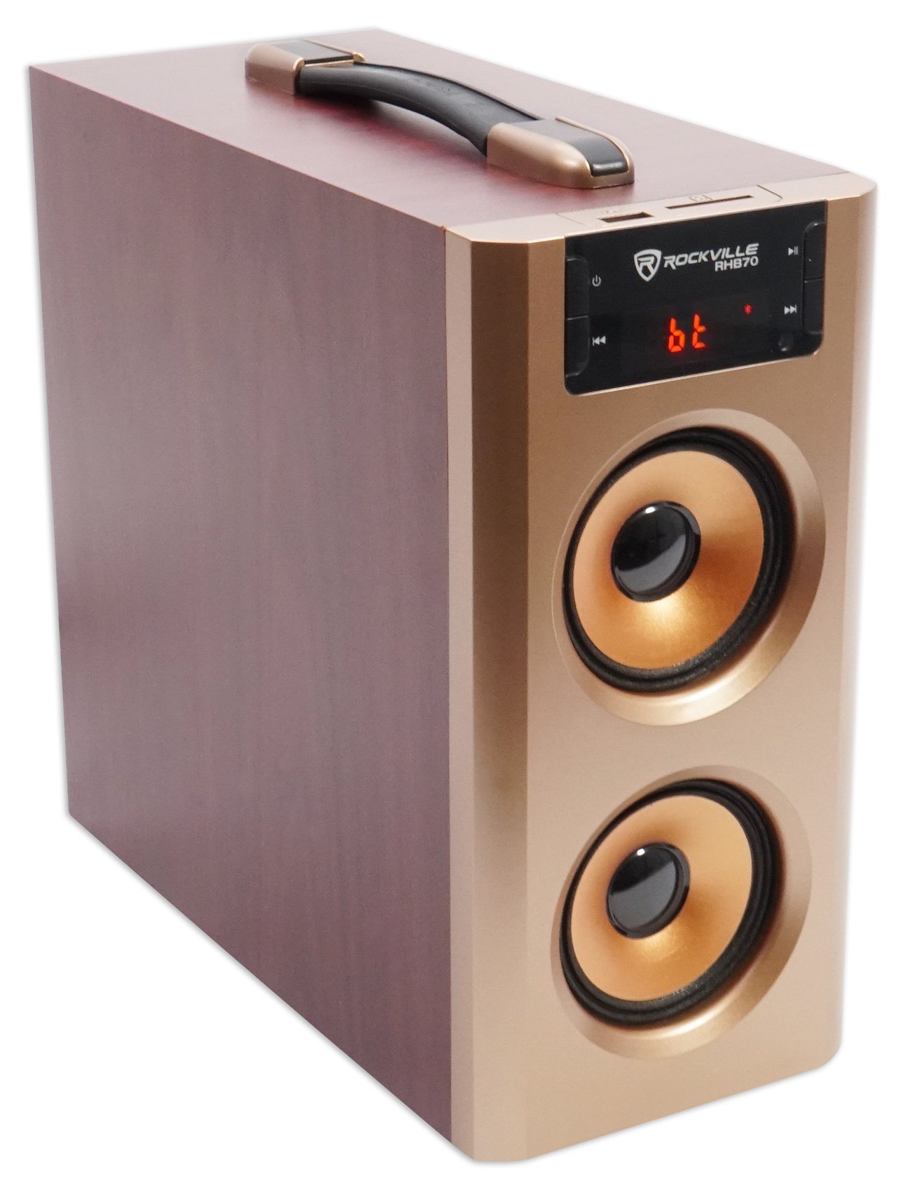 Rockville RHB70 Home Theater Compact Powered Speaker System w Bluetooth/USB/FM, Cherry Wood
