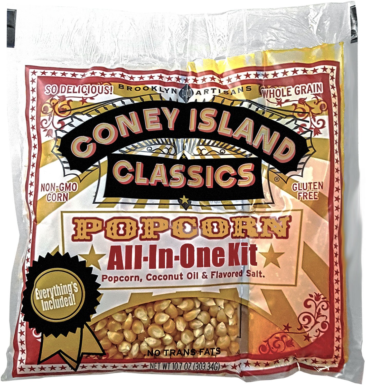 Coney Island Classics Premium Movie Theater Popcorn 8 Ounce Bag All In One Portion Kit With Coconut Oil & Flavored Salt With Bonus Large Tote Bag Bulk 24CT