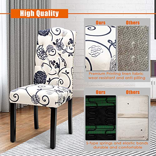 Giantex Parsons Chairs, Set of 2 Uphostered Kitchen Dining Chairs w/Wood Legs, Padded Seat, Linen Fabric, Nails, Tufted Dining Chairs, Ideal for Dining Room, Kitchen, Living Room