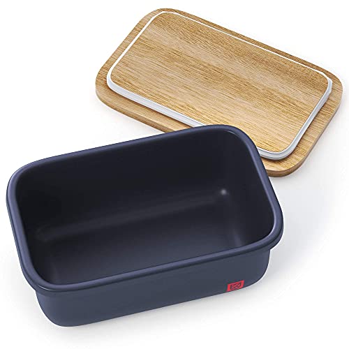 Farmhouse Butter Dish with Lid for Countertop - Butter Stick Holder Container with Freshness Seal - Bamboo Lid Cutting Board Butter Keeper - Butter Crock for Counter - Covered Butter Dish - Gray -23oz