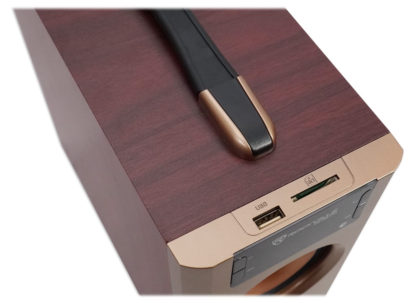 Rockville RHB70 Home Theater Compact Powered Speaker System w Bluetooth/USB/FM, Cherry Wood