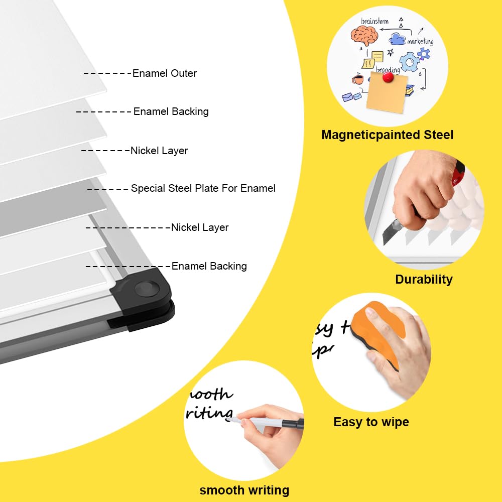 XBoard Porcelain Magnetic Dry Erase Board 48 x 36 Inch, Porcelain Whiteboard with Aluminium Frame & Marker Tray 4' x 3' | Wall Mounted Magnetic White Board for Home School Office