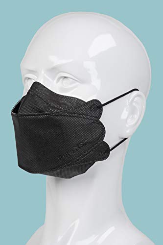 PURE-MSK Trifold Disposable Mask - Made in the USA - Light Weight Easy Breathing Material - Adult Size - 10 Pack - Black