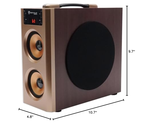 Rockville RHB70 Home Theater Compact Powered Speaker System w Bluetooth/USB/FM, Cherry Wood