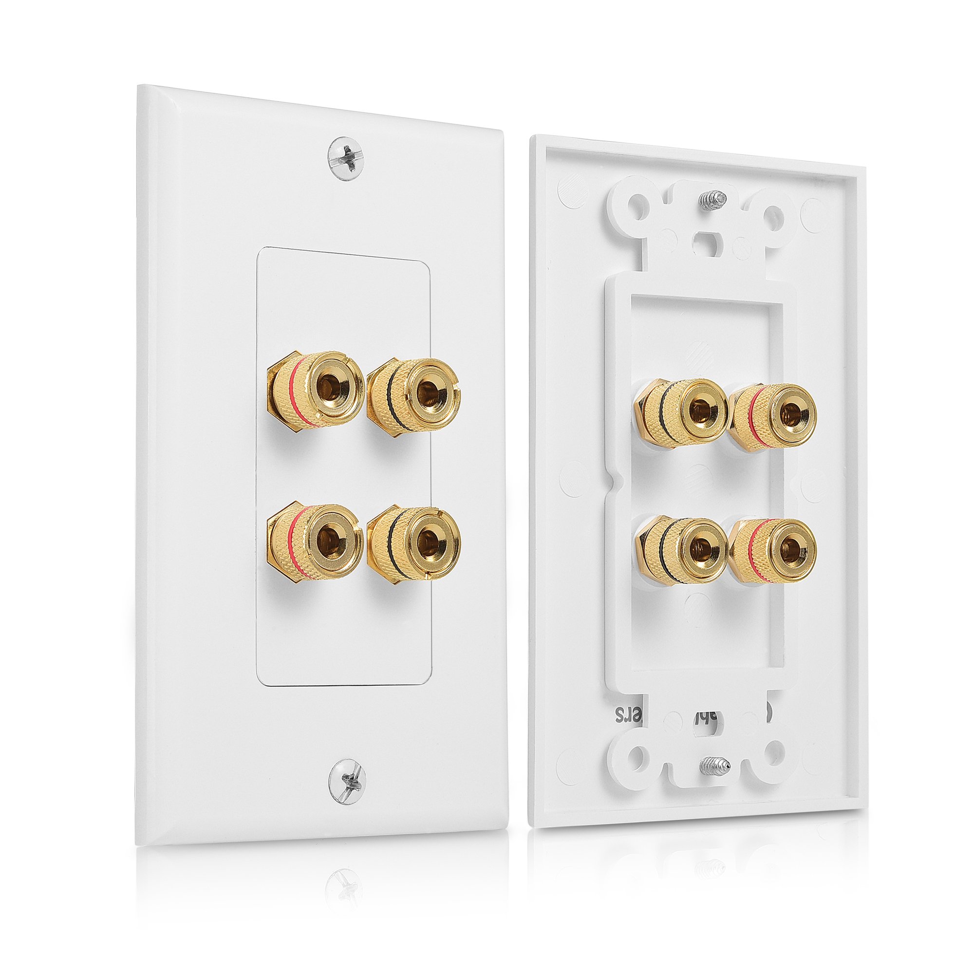 Cable Matters 2-Pack Speaker Wire Wall Plate (Speaker Wall Plate, Banana Plug Wall Plate) for 2 Speakers in White