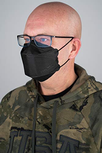 PURE-MSK Trifold Disposable Mask - Made in the USA - Light Weight Easy Breathing Material - Adult Size - 10 Pack - Black