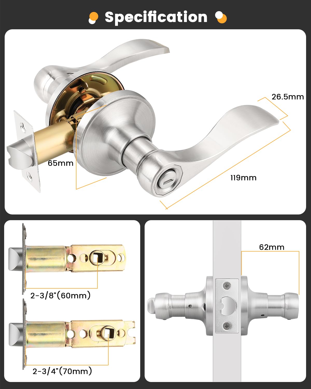 Gobrico 10 Pack Privacy Keyless Door Handles in Satin Nickel, Interior Bath and Bed Door Lever, Drop Style Heavy Duty Brushed Nickel Door Knobs