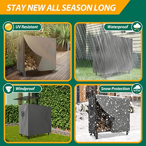 Patio Watcher 4 Feet Log Rack Cover, Heavy Duty Waterproof Patio Firewood Rack Cover, 48"x24"x42", Grey