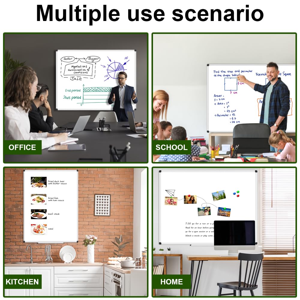 XBoard Porcelain Magnetic Dry Erase Board 48 x 36 Inch, Porcelain Whiteboard with Aluminium Frame & Marker Tray 4' x 3' | Wall Mounted Magnetic White Board for Home School Office