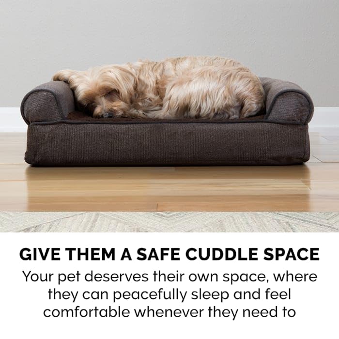 Furhaven Pillow Dog Bed for Large Dogs w/ Removable Bolsters & Washable Cover - Sherpa & Chenille Sofa - Coffee, Jumbo/XL