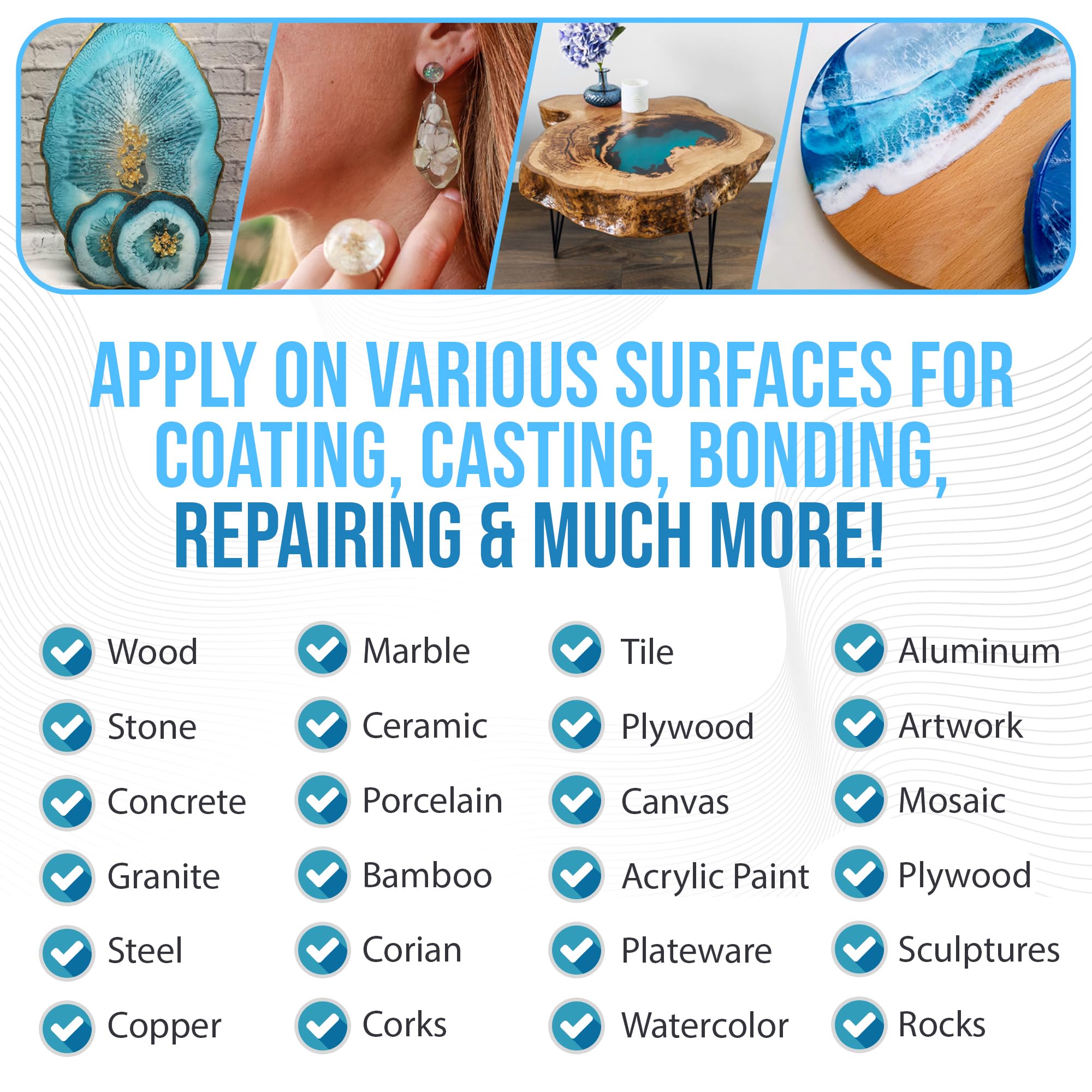 Epoxy Resin 16 oz Kit | 1:1 Crystal Clear Resin and Hardener for Super Gloss Coating | For Bars, Tabletop, Art, Jewelry, Casting Molds | Safe for Use on Wood, Metal, Stone, Plastic, Marine Sealer