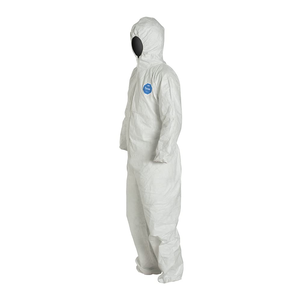 DuPont Tyvek 400 TY127S Individually Packed Disposable Protective Coverall with Hood and Elastic Cuff for PPE Vending Machines, White, Large (Retail Pack of 1)