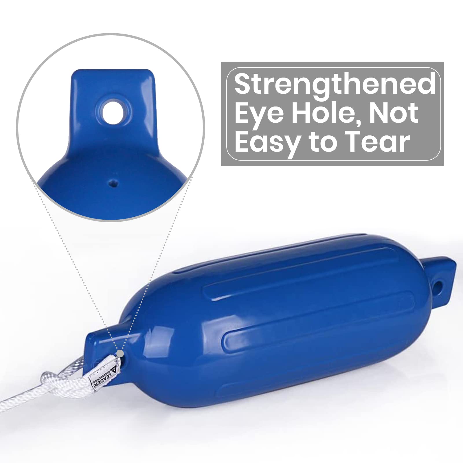 Leader Accessories Ribbed Twin Eyes Blue 4.5''x16'' Boat Fender Pack of 4 Includes 3/8'' Fender Lines Pack of 4 and Pump to Inflate