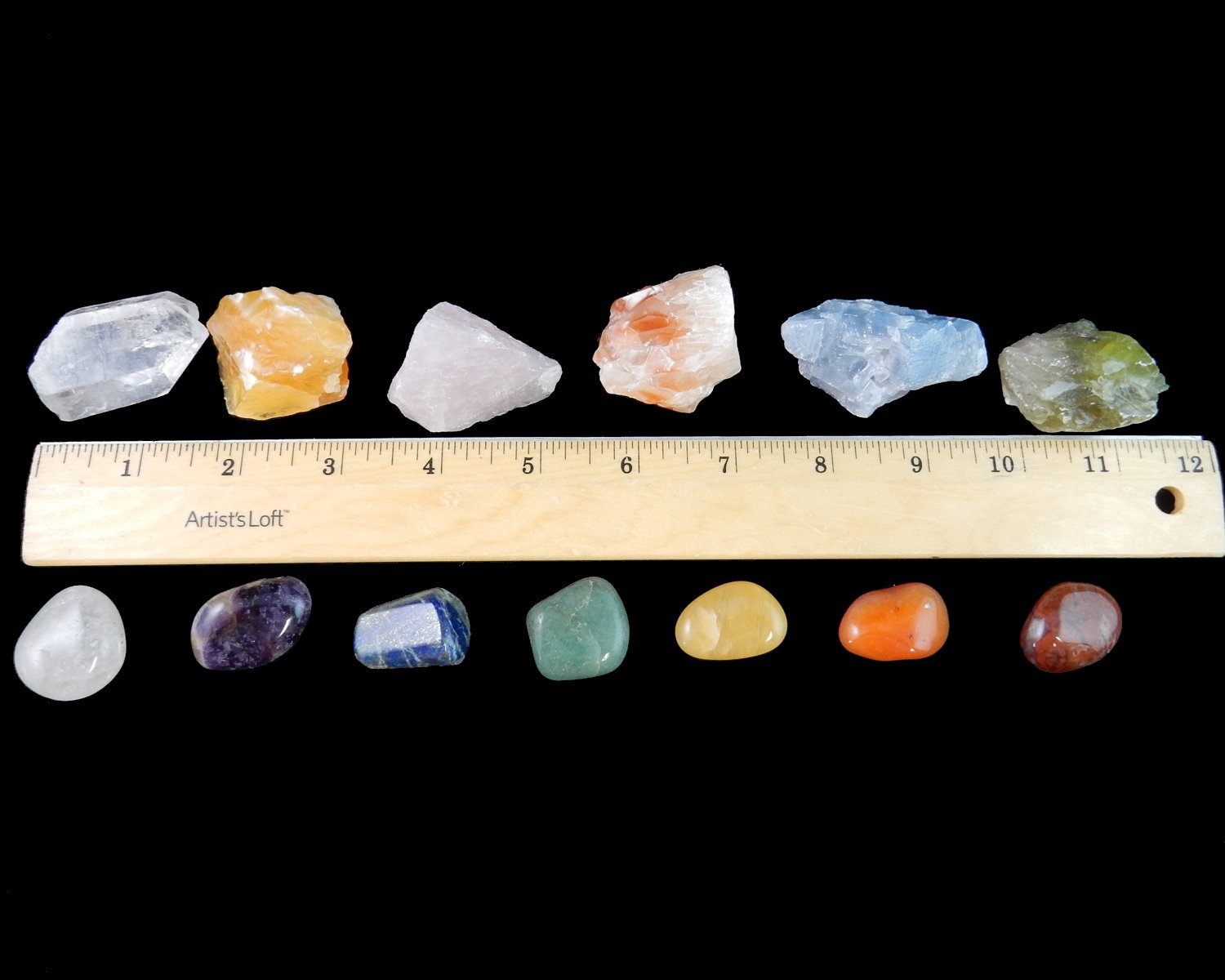 Chakra Mineral Starter Set/Crystal Healing Kit ~ 6 Colorful Mineral Stones Plus 7 Chakra Tumbled Gemstones, Spiritual Metaphysical, Reiki, Chakra, Healing, Bohemian, Natural