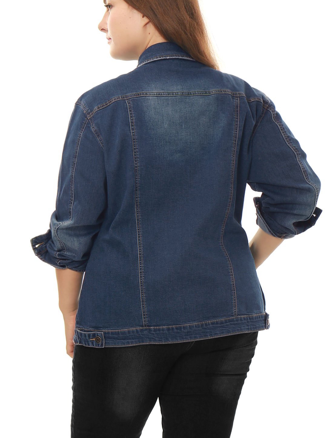 uxcell Women's Plus Size Jean Jacket Stitching Button Front Washed Denim Jacket 3X Blue
