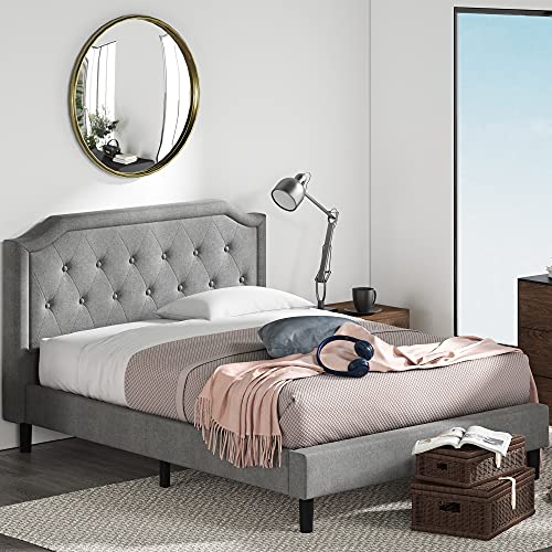 ZINUS Kellen Upholstered Scalloped Platform Bed Frame, Mattress Foundation, Wood Slat Support, No Box Spring Needed, Easy Assembly, King