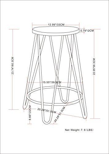SIMPLIHOME Simeon 24 inch Counter Height Stool, Cocoa Brown and Black Metal and Elm Wood, Round, Backless, for the Kitchen and Dining Room, Industrial