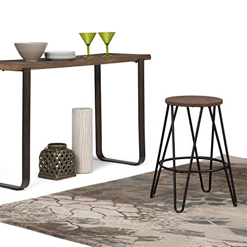 SIMPLIHOME Simeon 24 inch Counter Height Stool, Cocoa Brown and Black Metal and Elm Wood, Round, Backless, for the Kitchen and Dining Room, Industrial