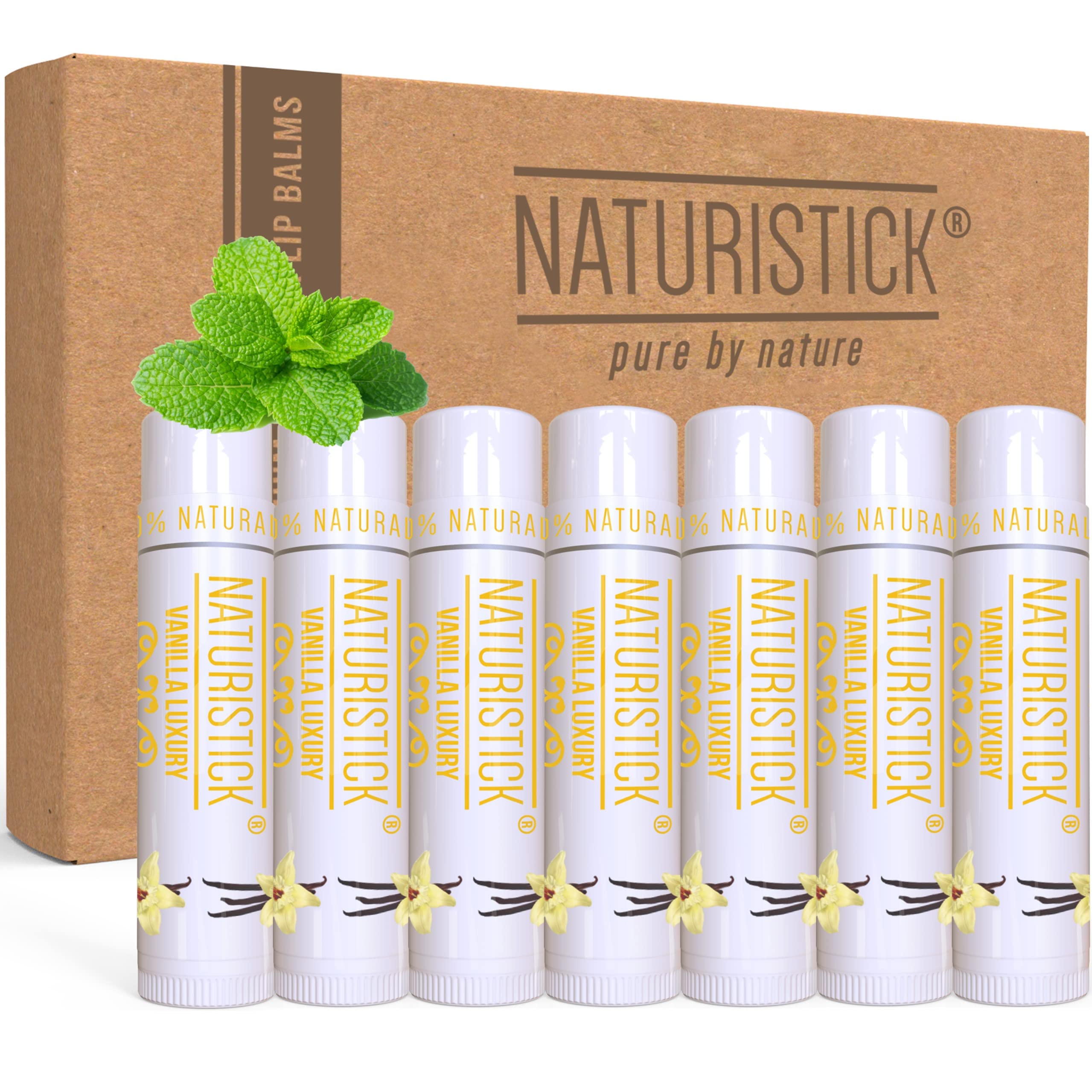 7-Pack Vanilla Lip Balm Gift Set by Naturistick. 100% Natural Ingredients. Best Beeswax Chapstick for Dry, Chapped Lips. Made in USA