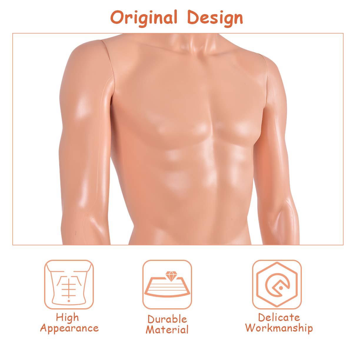 Giantex 6 Ft Male Mannequin, Adjustable Dress Mannequin Full Body w/Separated Fingers, Stable Iron Base, Realistic Mannequin for Cosplay