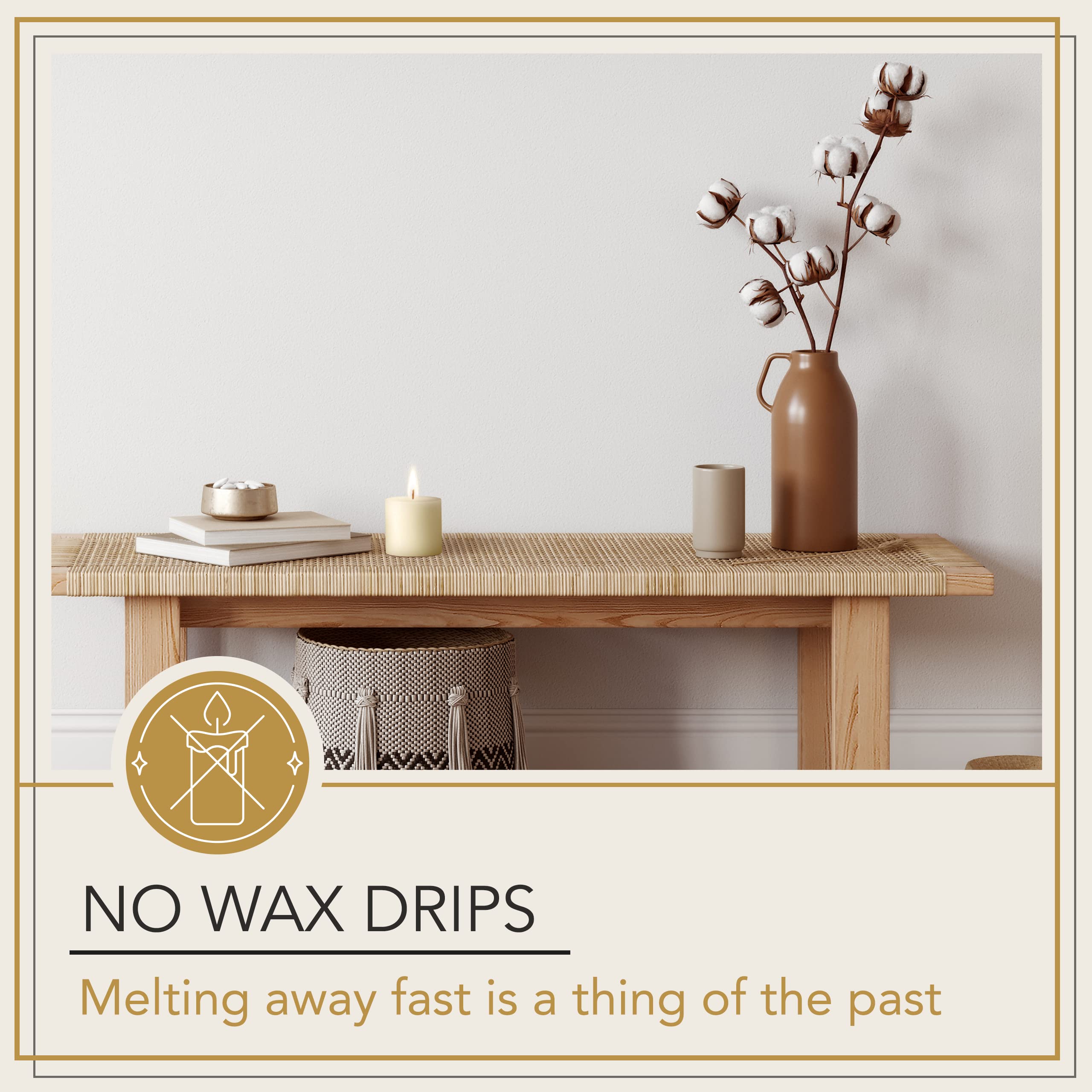 Melt Candle Pillar Candles, 3 Pack - Unscented Candles for Home, Church, Weddings, & More - 3" x 3", Ivory