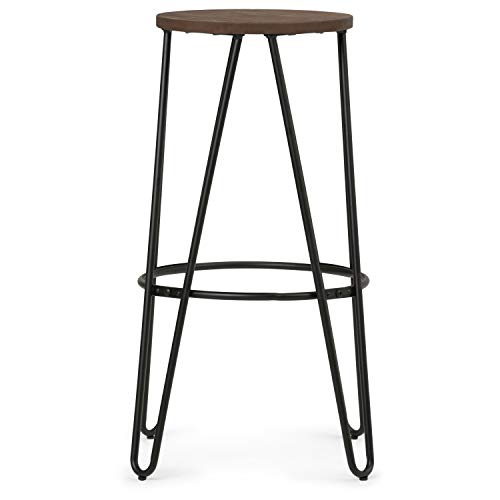 SIMPLIHOME Simeon 24 inch Counter Height Stool, Cocoa Brown and Black Metal and Elm Wood, Round, Backless, for the Kitchen and Dining Room, Industrial
