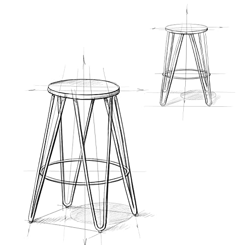 SIMPLIHOME Simeon 24 inch Counter Height Stool, Cocoa Brown and Black Metal and Elm Wood, Round, Backless, for the Kitchen and Dining Room, Industrial