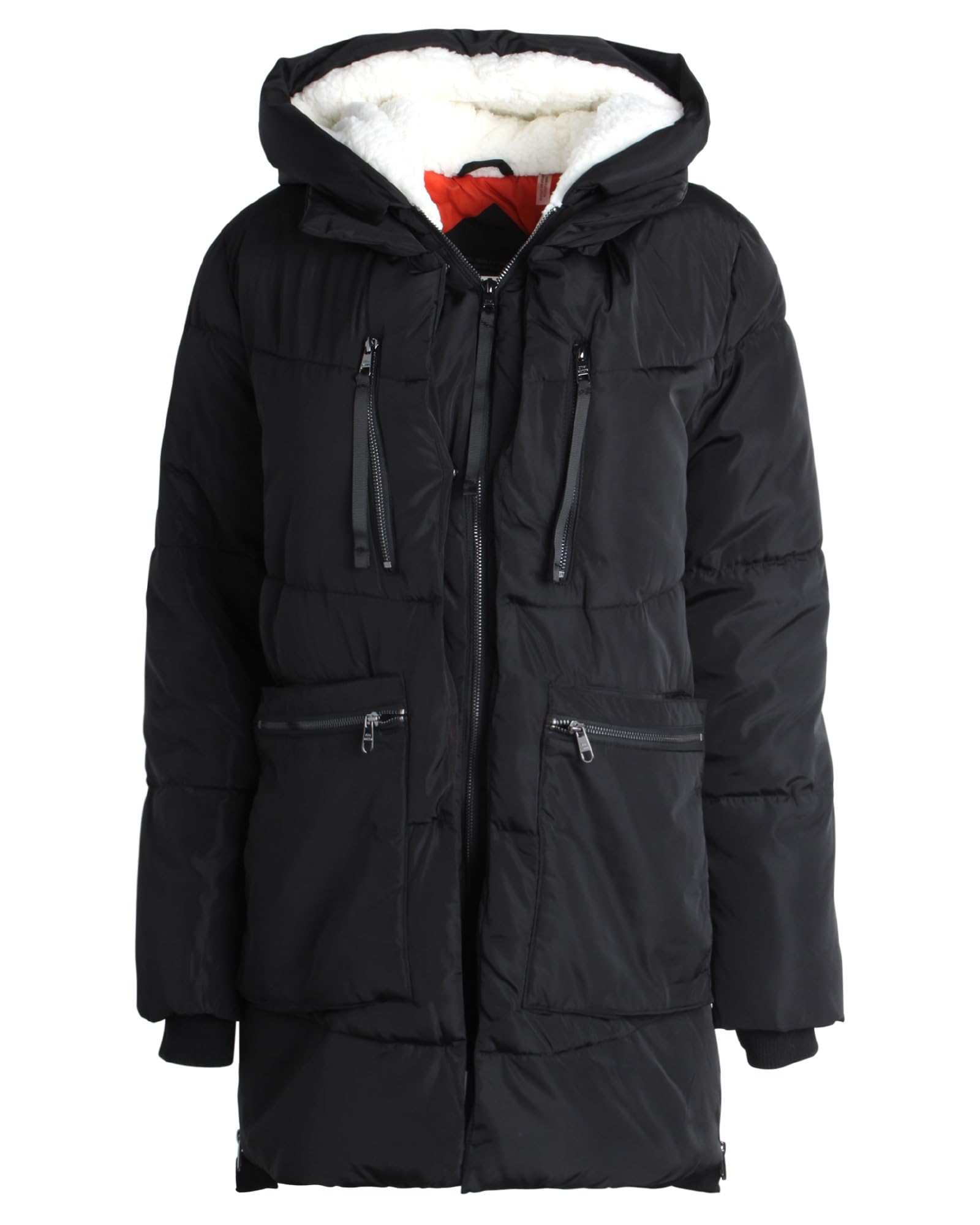 Steve Madden womens Steve Madden Women's Puffer Parka Jacket Down Alternative Coat, Black Two, Large US