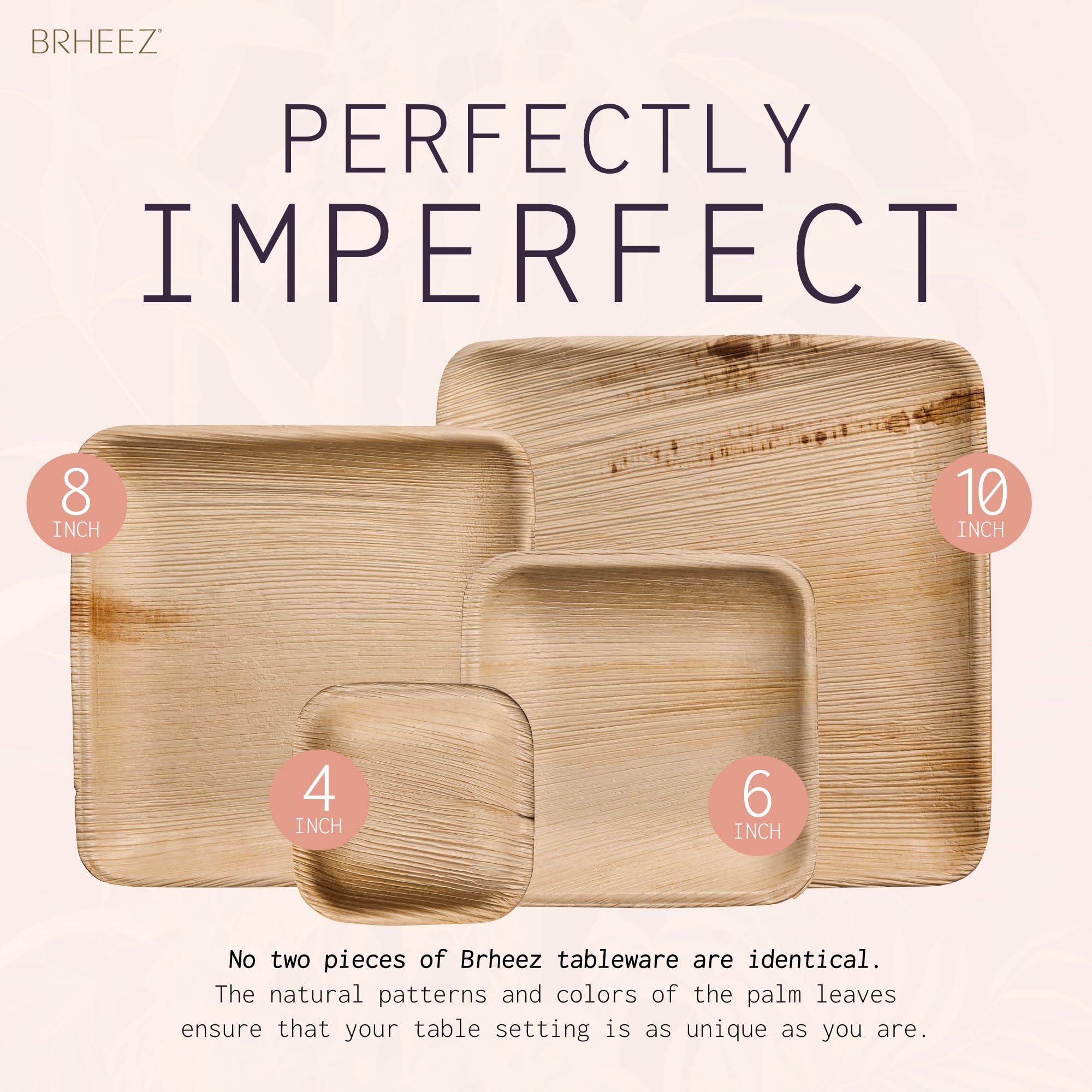 brheez Bamboo Plates made from Palm Leaf 25 Party Plates 10 Inch Eco Friendly Compostable & Biodegradable – Disposable Plates Heavy Duty and More Environmentally Friendly than Paper Plates