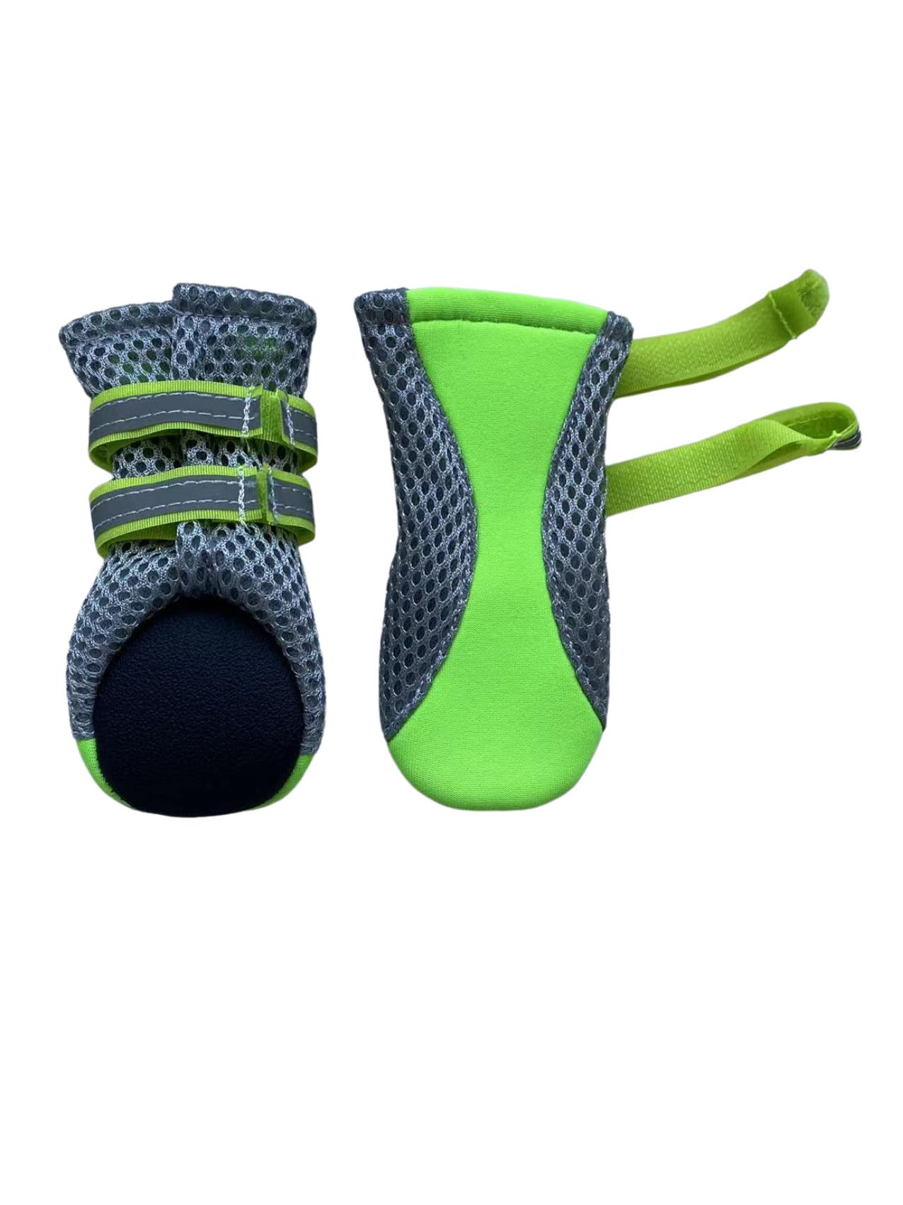 LONSUNEER Puppy Soft Sole Nonslip Mesh Boots, with 2 Reflective Straps, Set of 4, Bright Green Size XXS