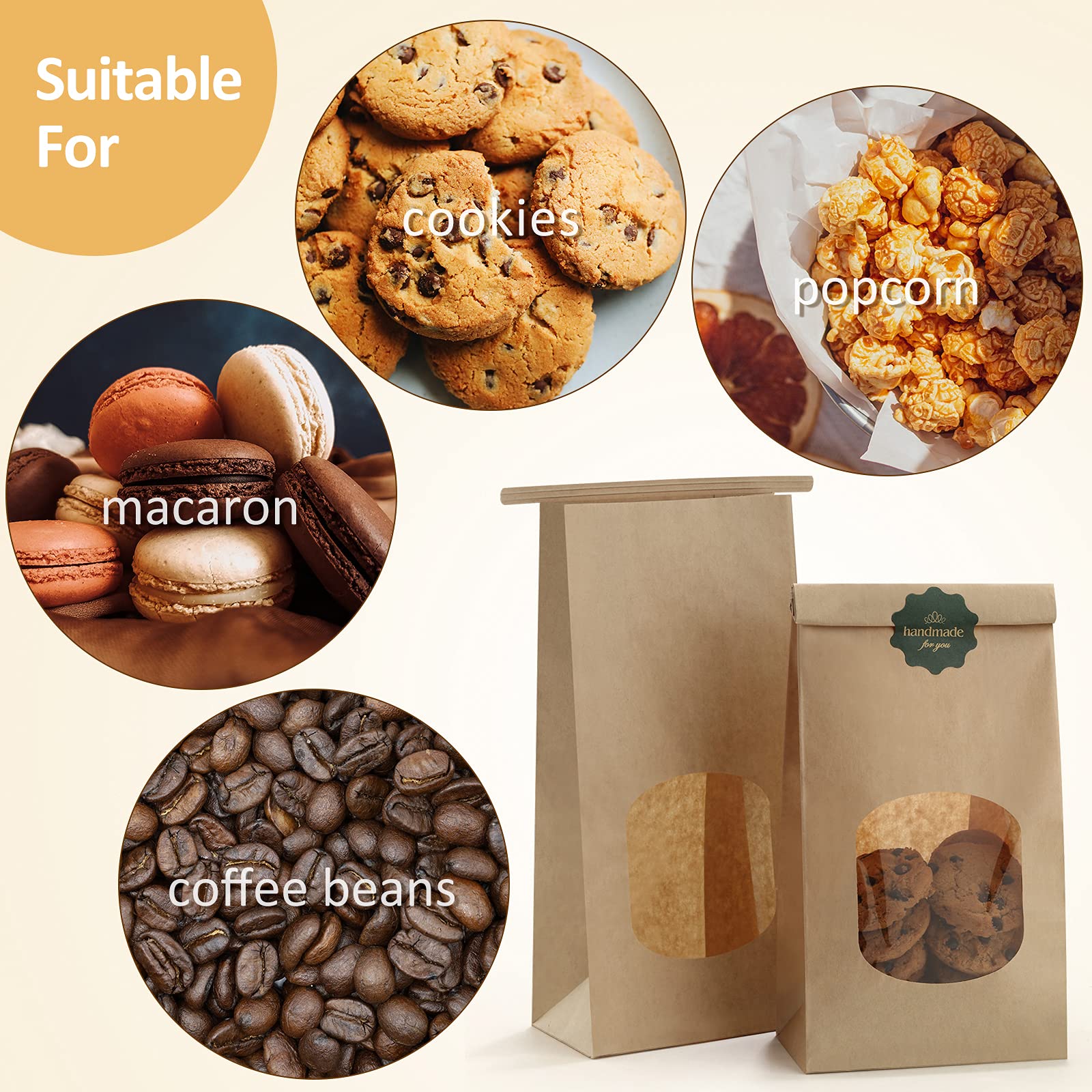 BagDream Bakery Bags with Window 50Pcs 4.5x2.36x9.6 Inches Kraft Brown Paper Bags with Window, Tin Tie Tab Lock, for Bakery, Cookie, Coffee Bean, Party Favor, Snack