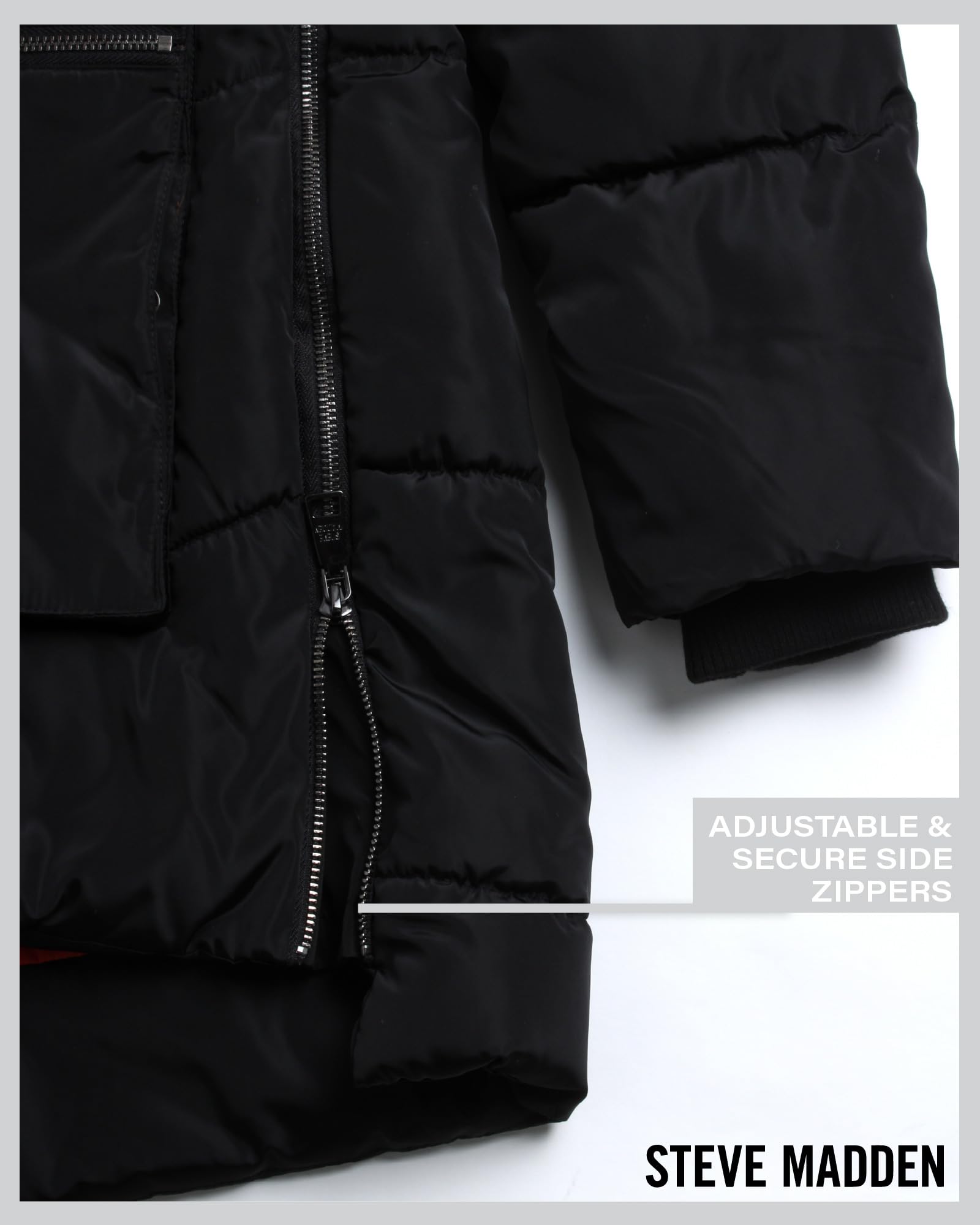 Steve Madden womens Steve Madden Women's Puffer Parka Jacket Down Alternative Coat, Black Two, Large US