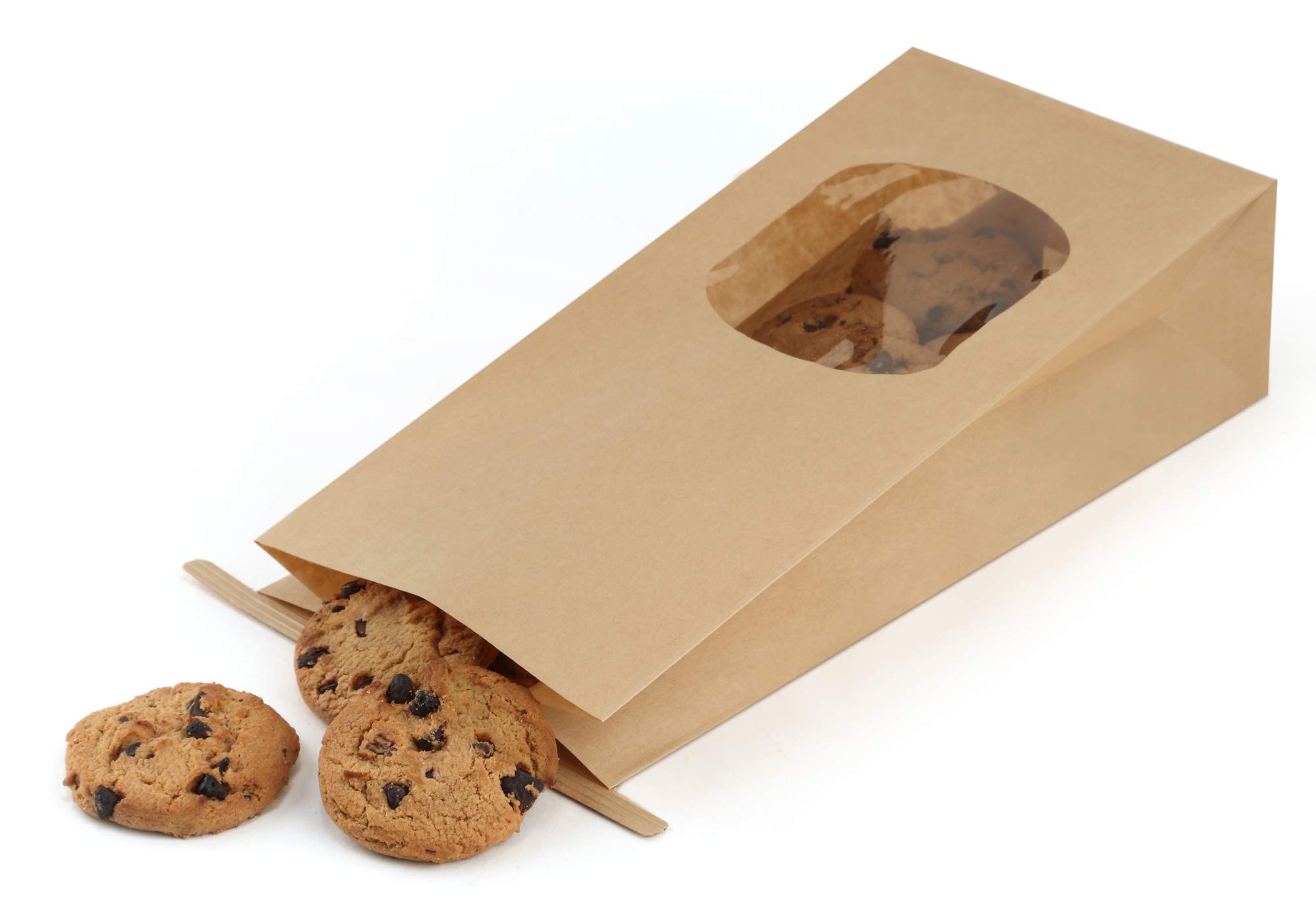 BagDream Bakery Bags with Window 50Pcs 4.5x2.36x9.6 Inches Kraft Brown Paper Bags with Window, Tin Tie Tab Lock, for Bakery, Cookie, Coffee Bean, Party Favor, Snack
