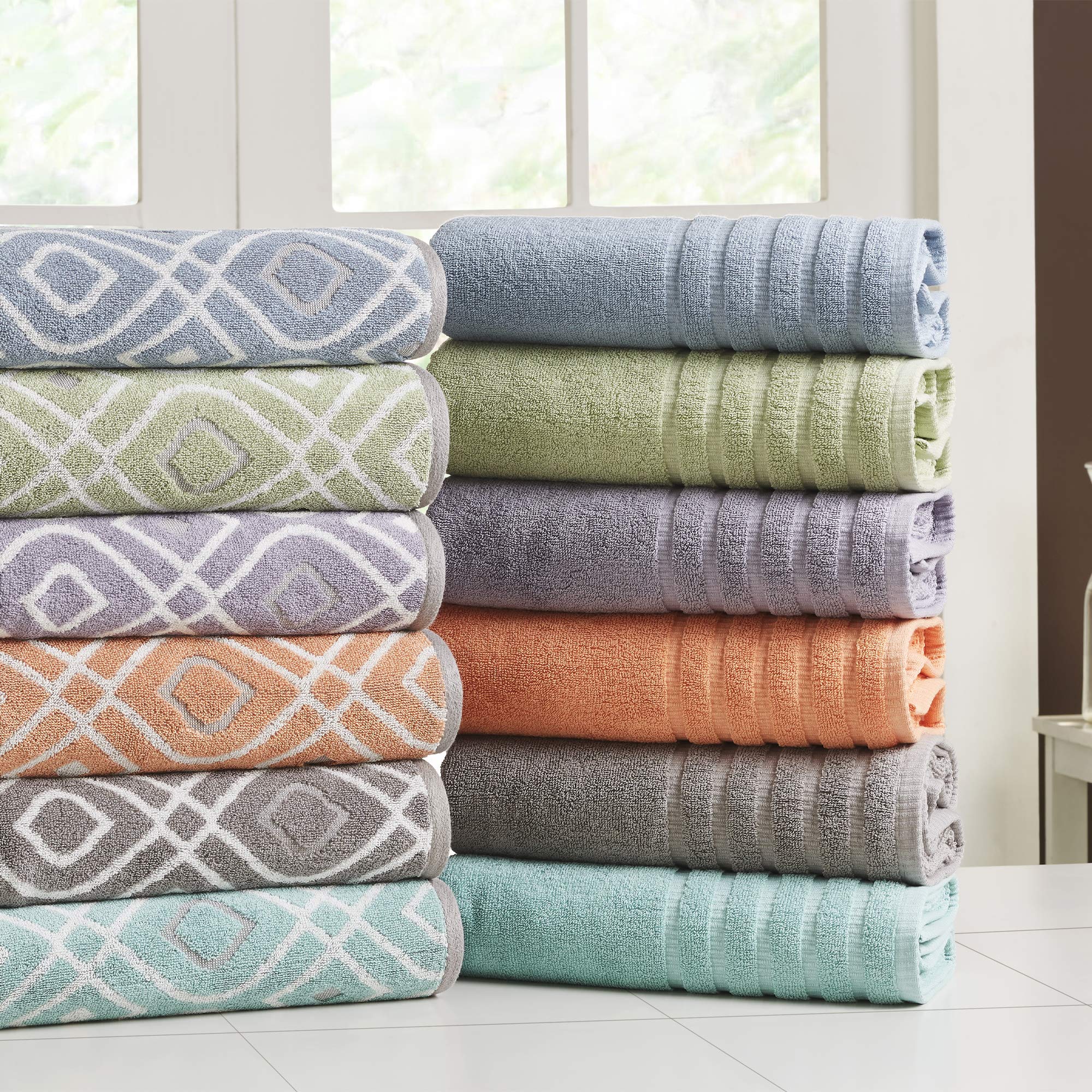 Modern Threads Amrapur Overseas 6-Piece Yarn Dyed Oxford Stripe Jacquard/Solid Ultra Soft 500GSM 100% Combed Cotton Towel Set [Ash Grey]