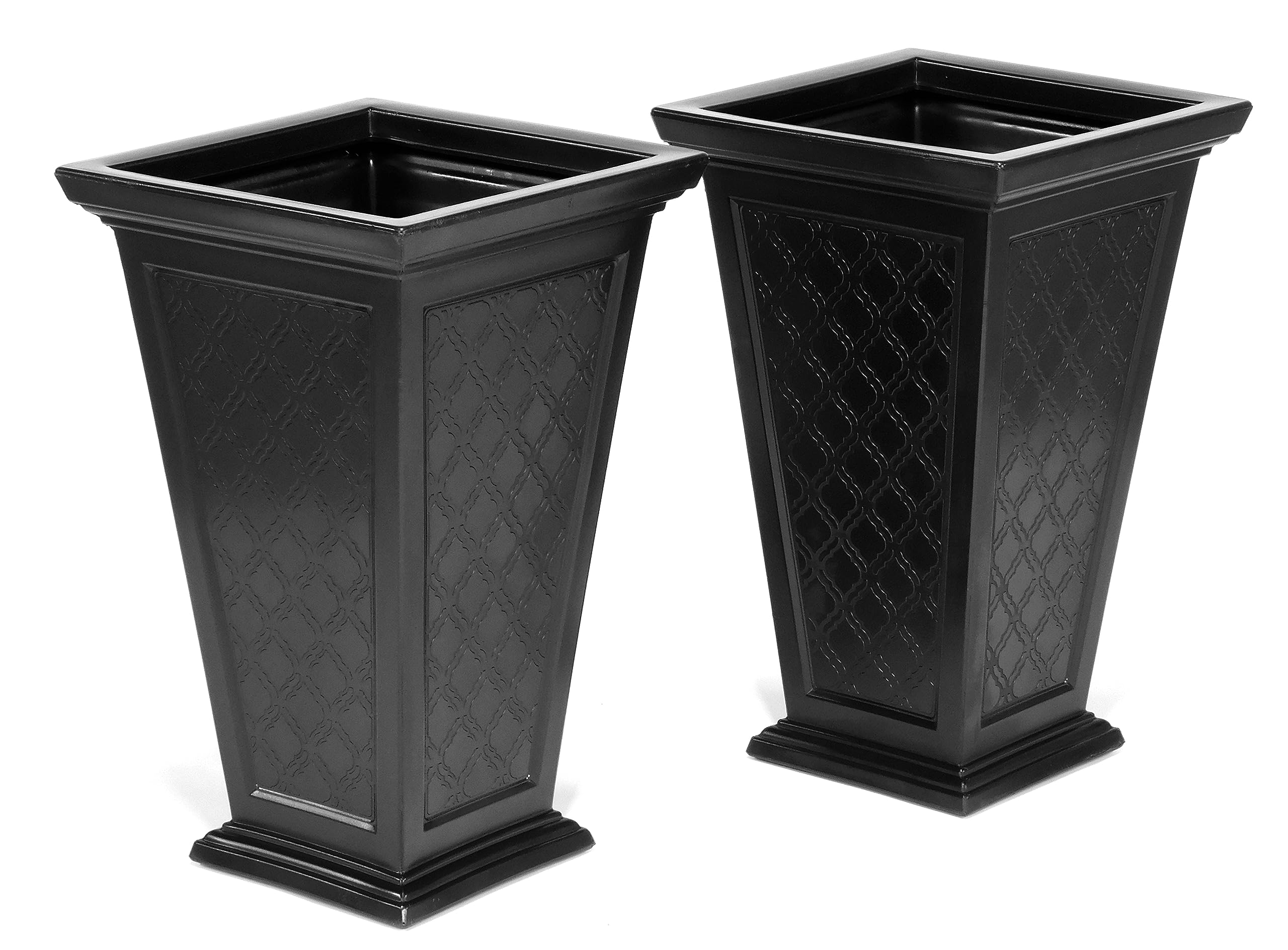 FCMP Outdoor Casablanca Self-Watering Planter (2-Pack) – Set of 2 Large Planters for Porch, Patio, Outdoor/Indoor (MOD-CP3000-BLK-2) Black (24-inch Tall)
