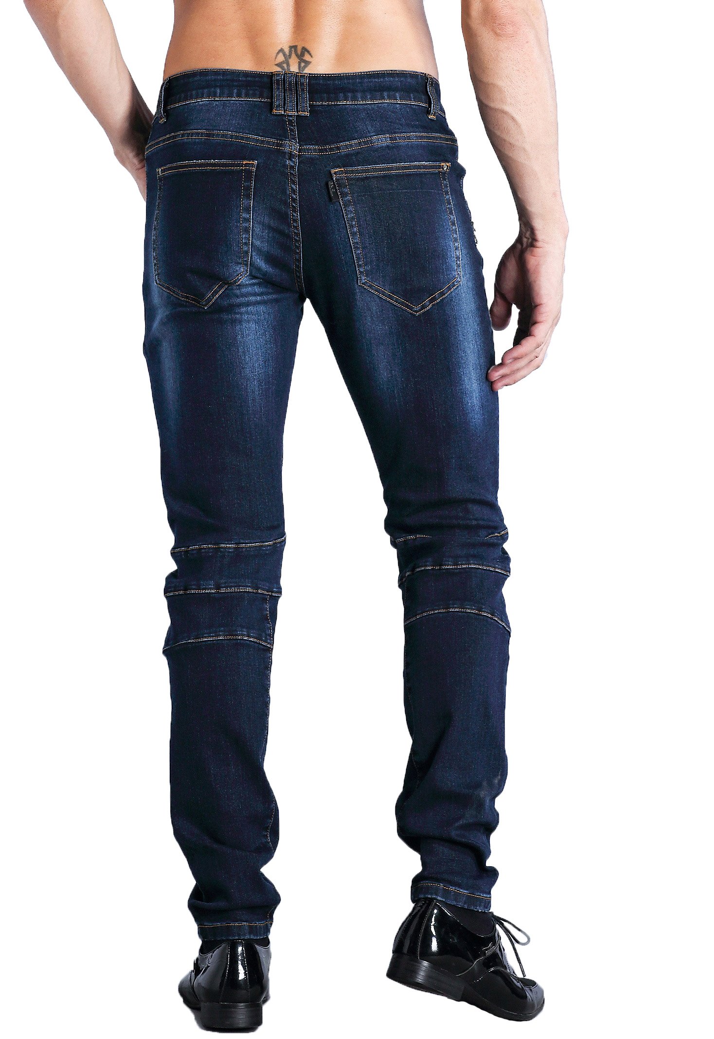 ZLZ Blue Biker Jeans for Men Slim Fit, Men's Comfy Stretch Ripped Distressed Biker Jeans Pants Rock, Designer Jeans, Size 34