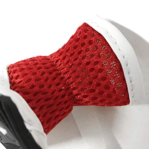 ZUNEA Small Dog Shoes for Hot Pavement Summer Breathable Mesh Boots Adjustable Non Slip Zipper Pet Dogs Booties White PU Paw Protector Red 4#