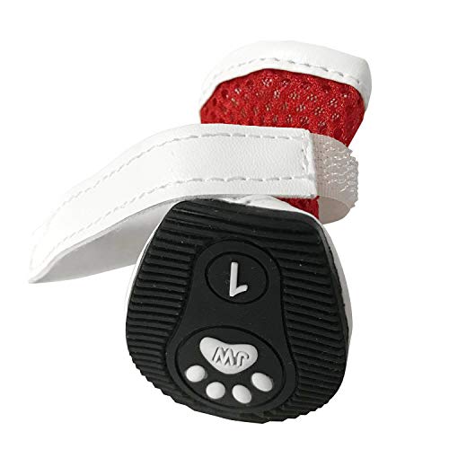 ZUNEA Small Dog Shoes for Hot Pavement Summer Breathable Mesh Boots Adjustable Non Slip Zipper Pet Dogs Booties White PU Paw Protector Red 4#
